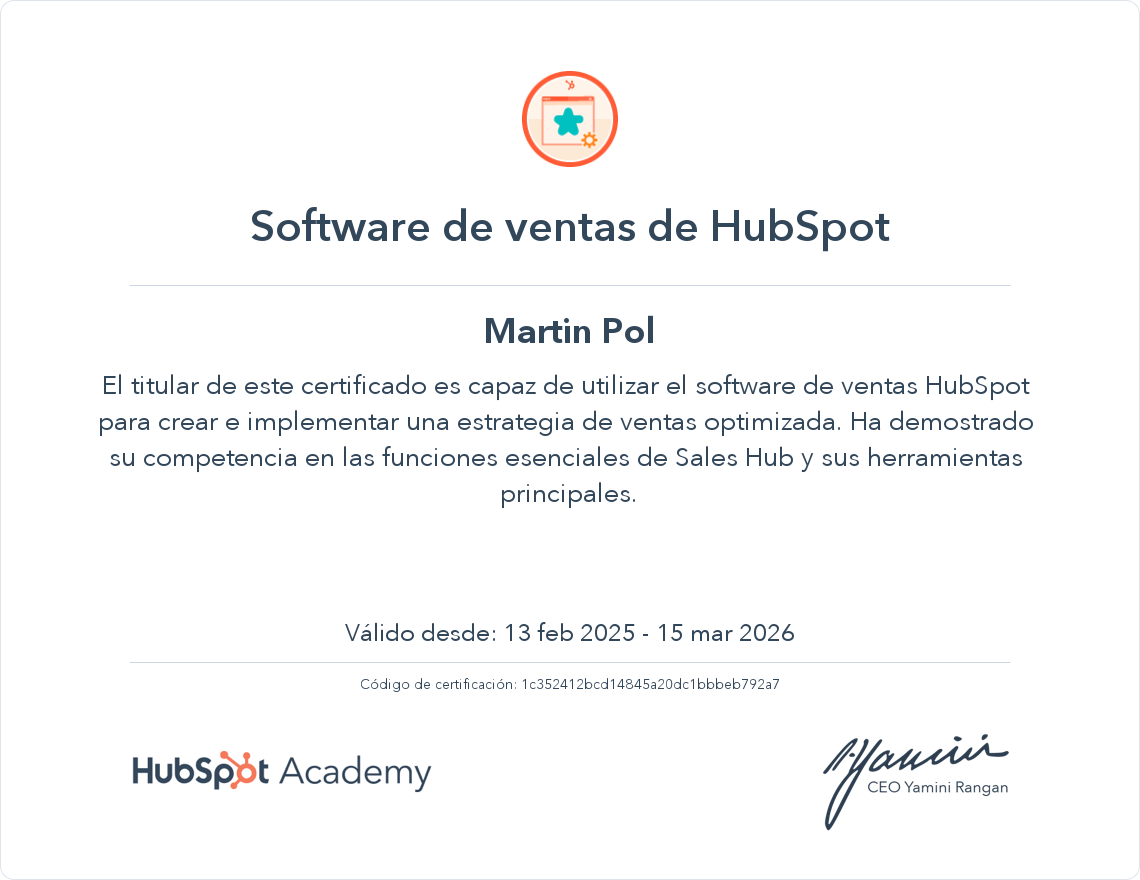 Certificación de Certificación del software de ventas de HubSpot de ... Certificación de Certificación del software de ventas de HubSpot de ...