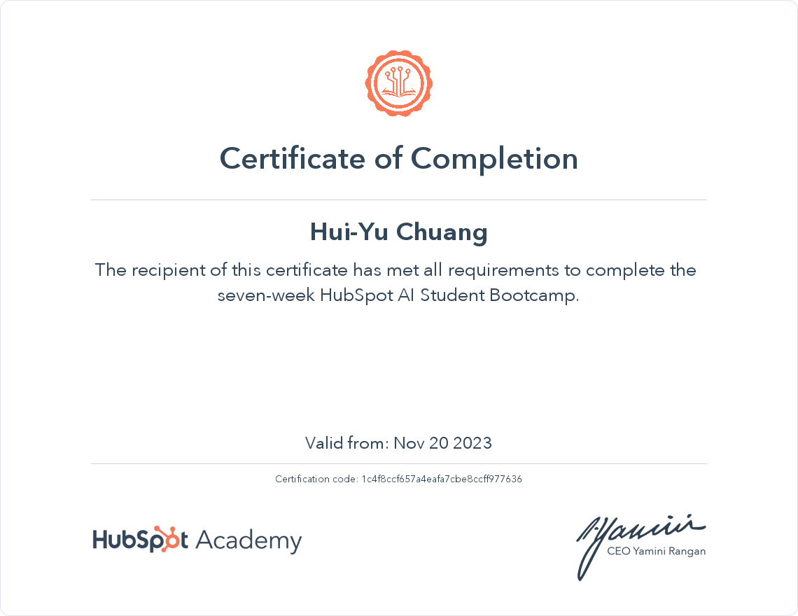 HubSpot Academy HubSpot Marketing AI Micro-Internship Program Certification