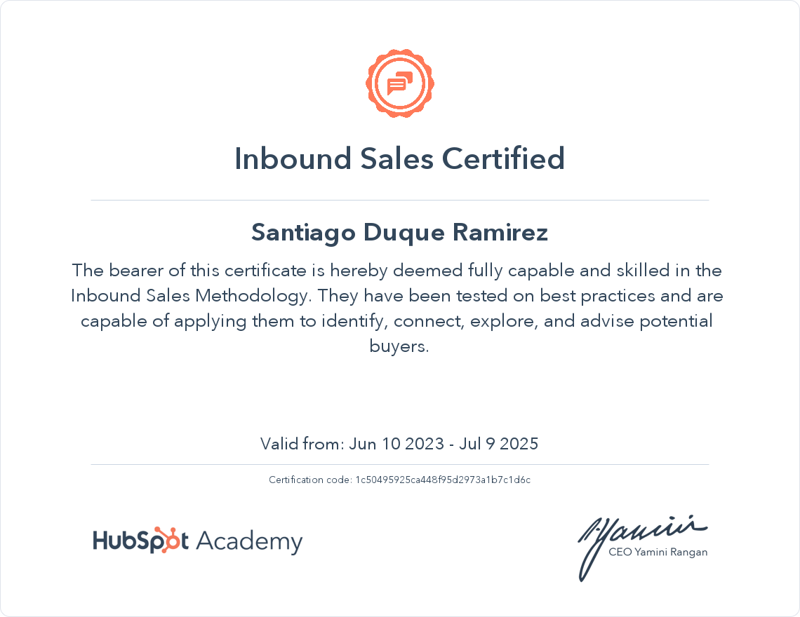 HubSpot Academy Inbound Sales Certification