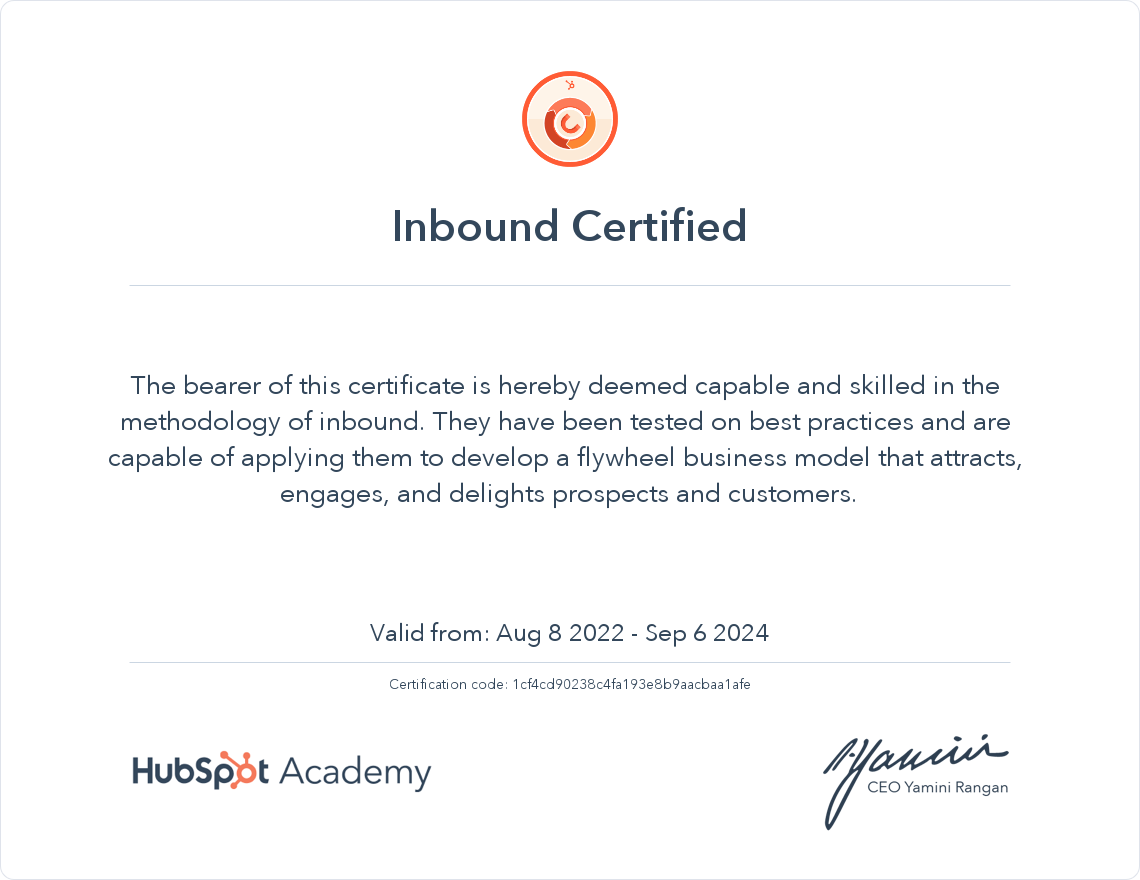 HubSpot Academy Inbound Certification