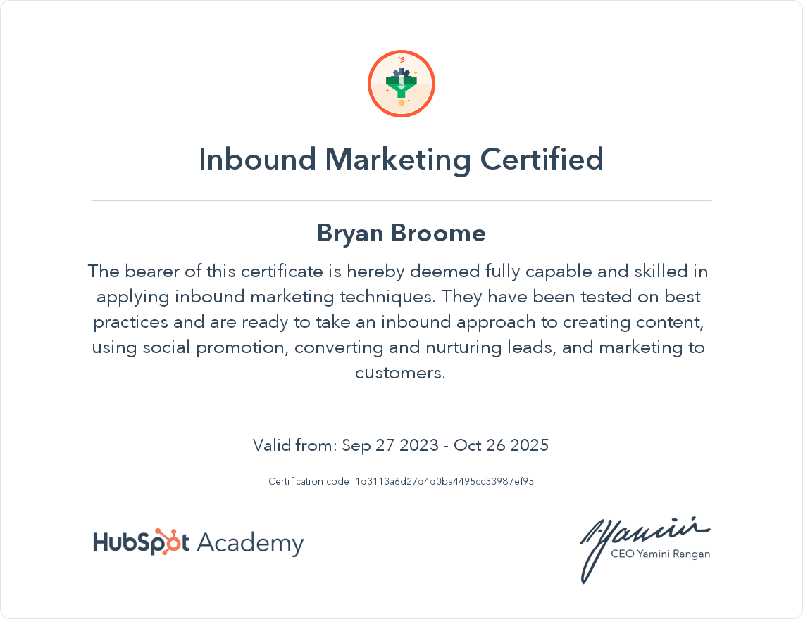 HubSpot Academy Inbound Marketing Certification