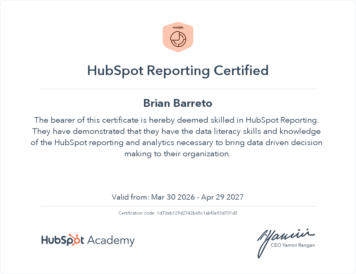 HubSpot Academy HubSpot Reporting Certification