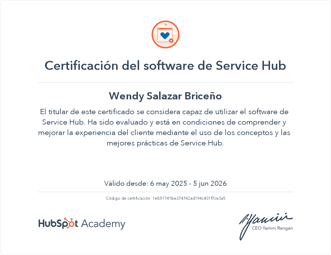 HubSpot Academy Software de Service Hub Certification