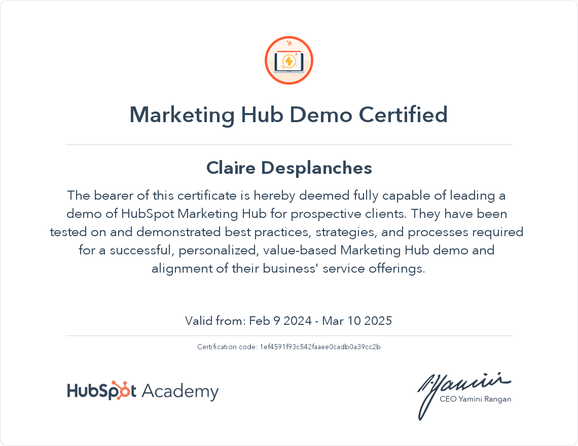 HubSpot Academy Marketing Hub Demo Certification