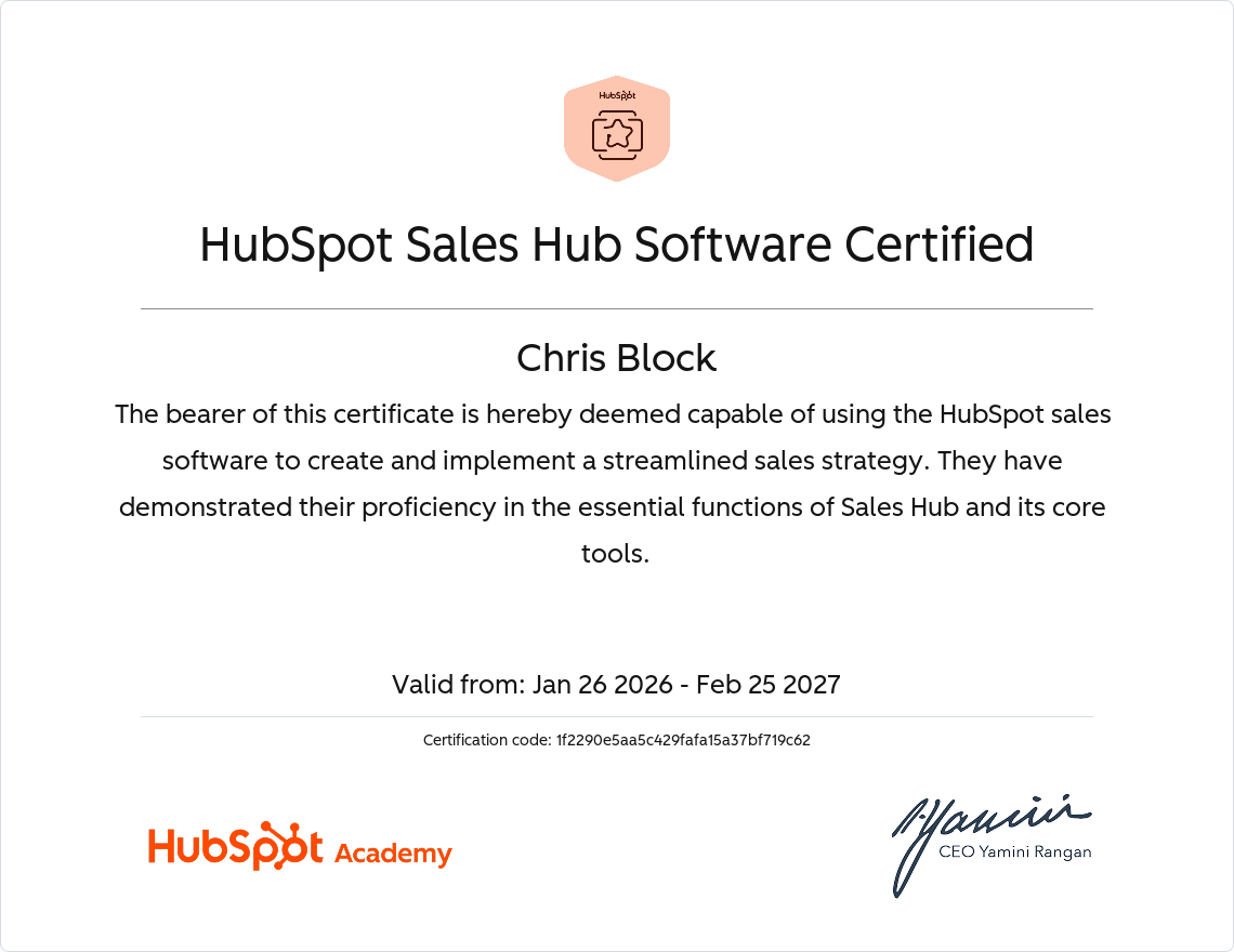 HubSpot Academy HubSpot Sales Hub Software Certification