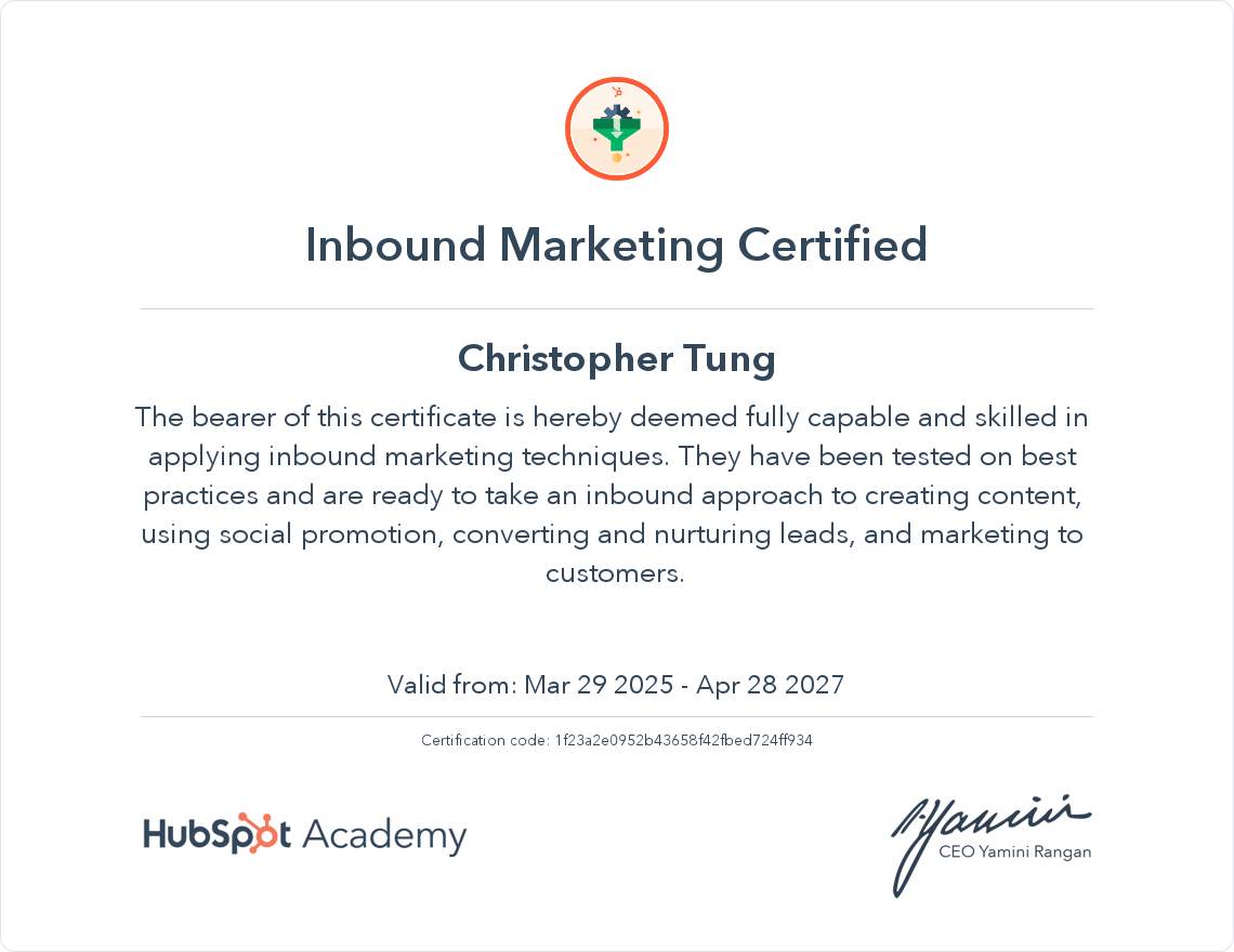 HubSpot Academy Inbound Marketing Certification