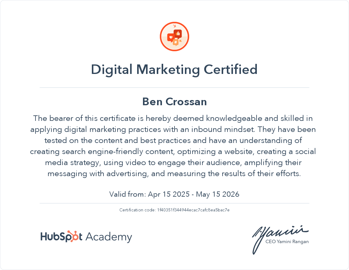 HubSpot Academy Digital Marketing Certification