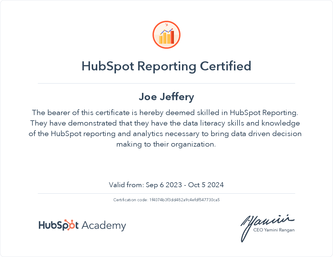 HubSpot Academy HubSpot Reporting Certification