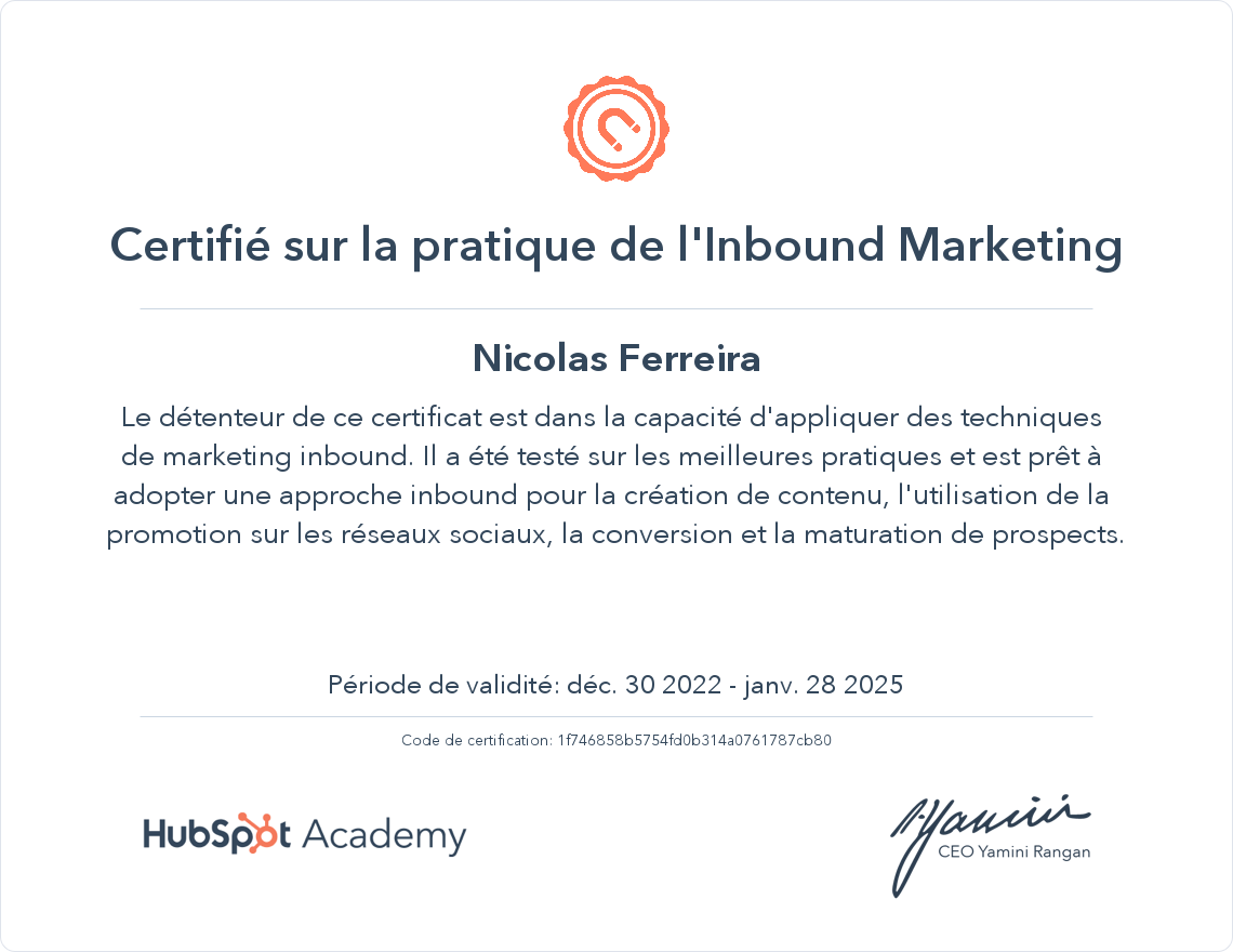 Certification Inbound marketing de HubSpot Academy