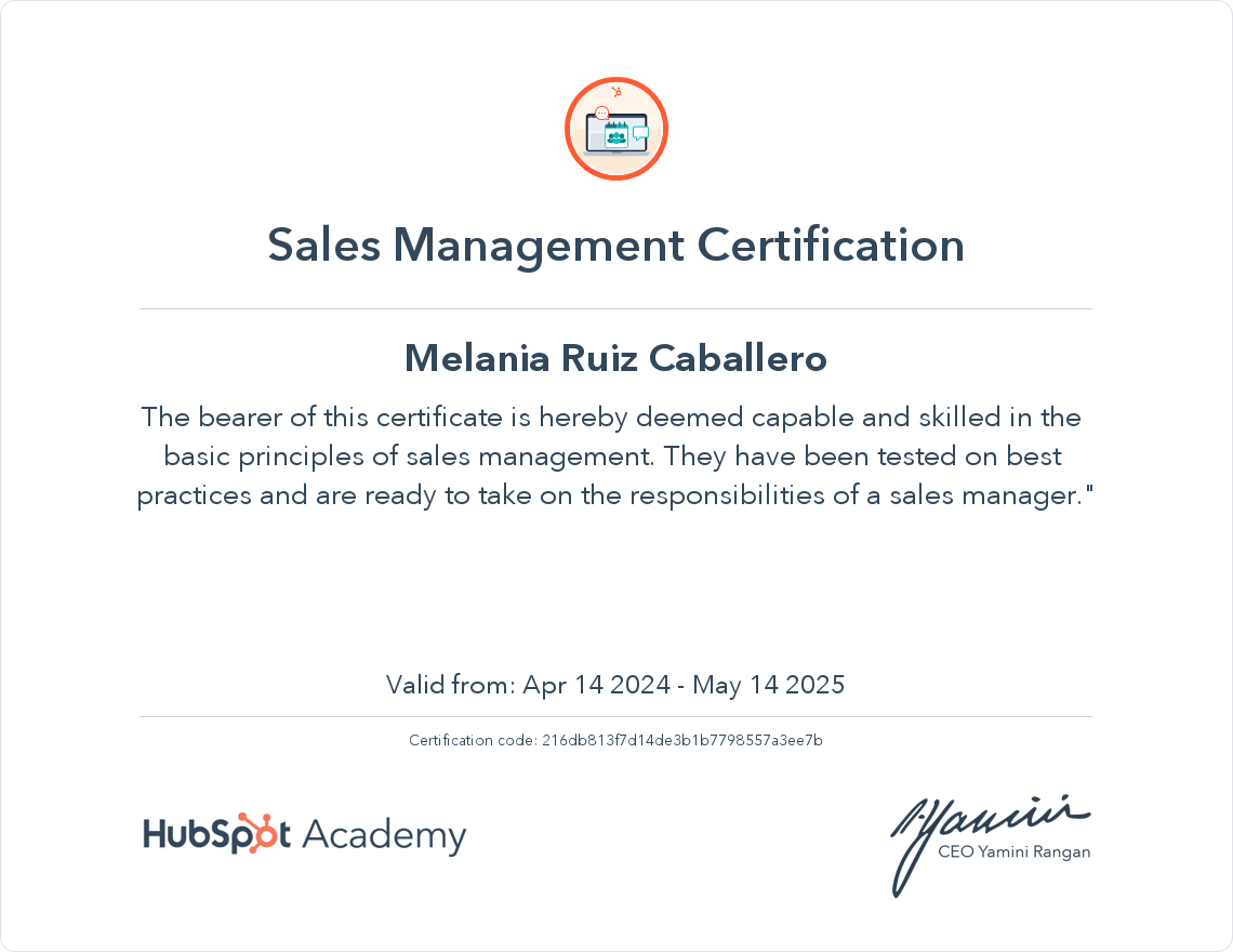 HubSpot Academy Sales Management Certification