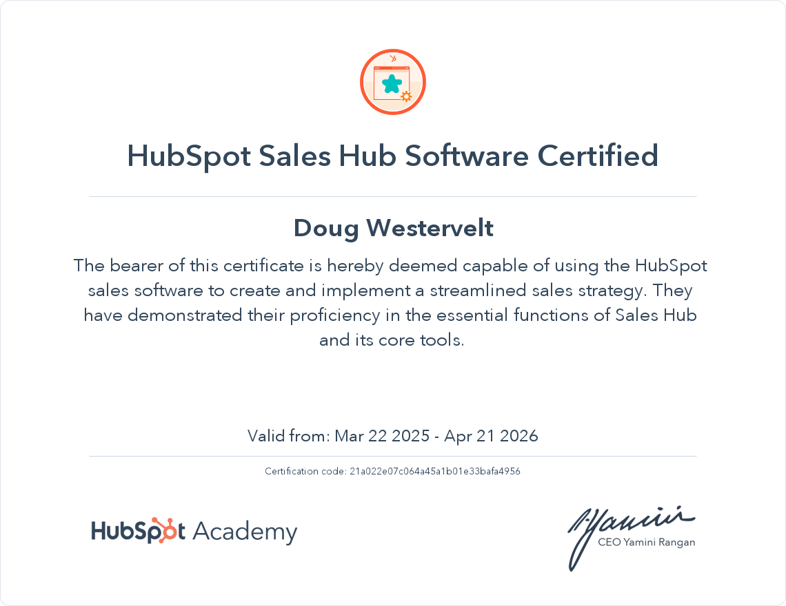 HubSpot Academy HubSpot Sales Hub Software Certification