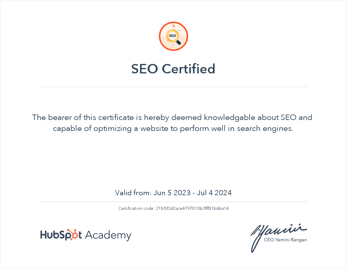 HubSpot Academy SEO Certification