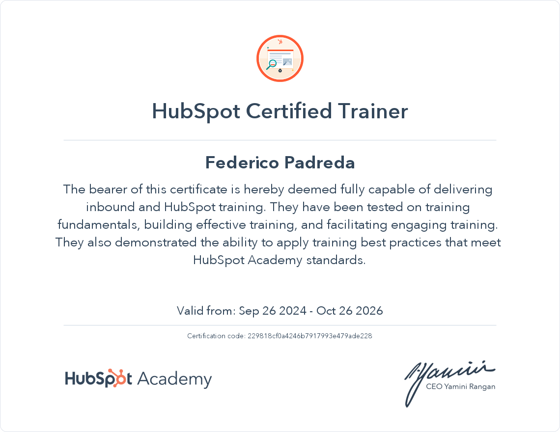 HubSpot Academy HubSpot Trainer Certification Certification