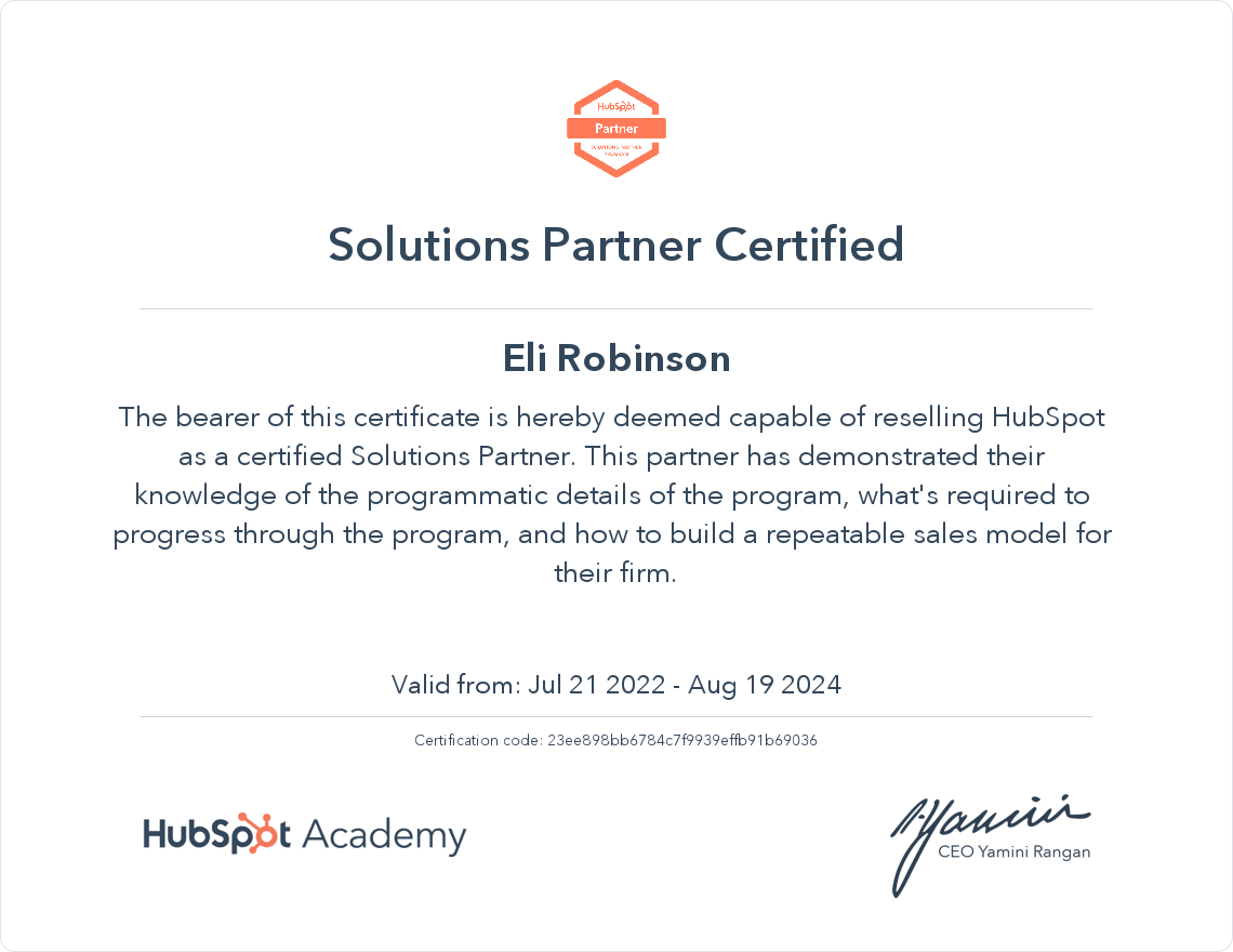 HubSpot Academy HubSpot Solutions Partner Certification