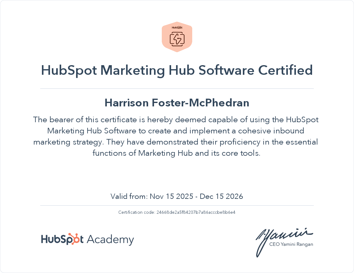HubSpot Academy HubSpot Marketing Hub Software Certification