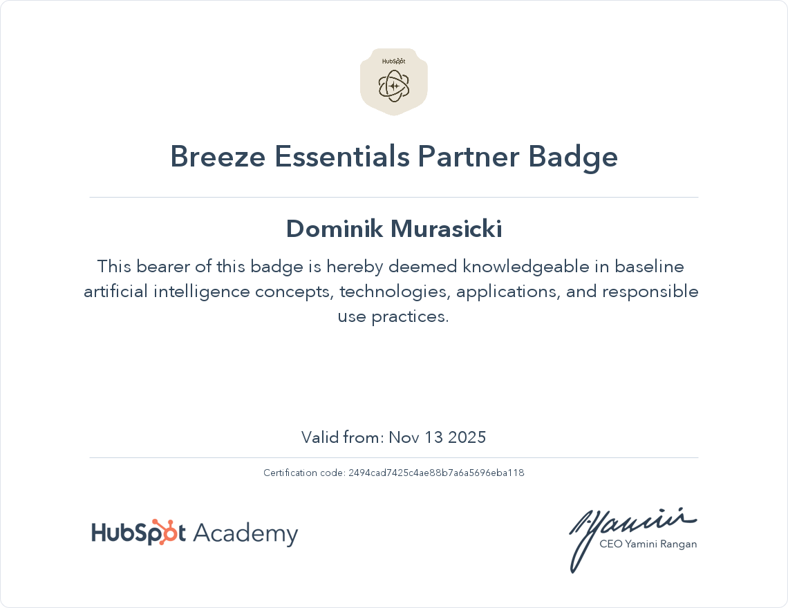 HubSpot Academy Breeze Essentials for Partners Certification