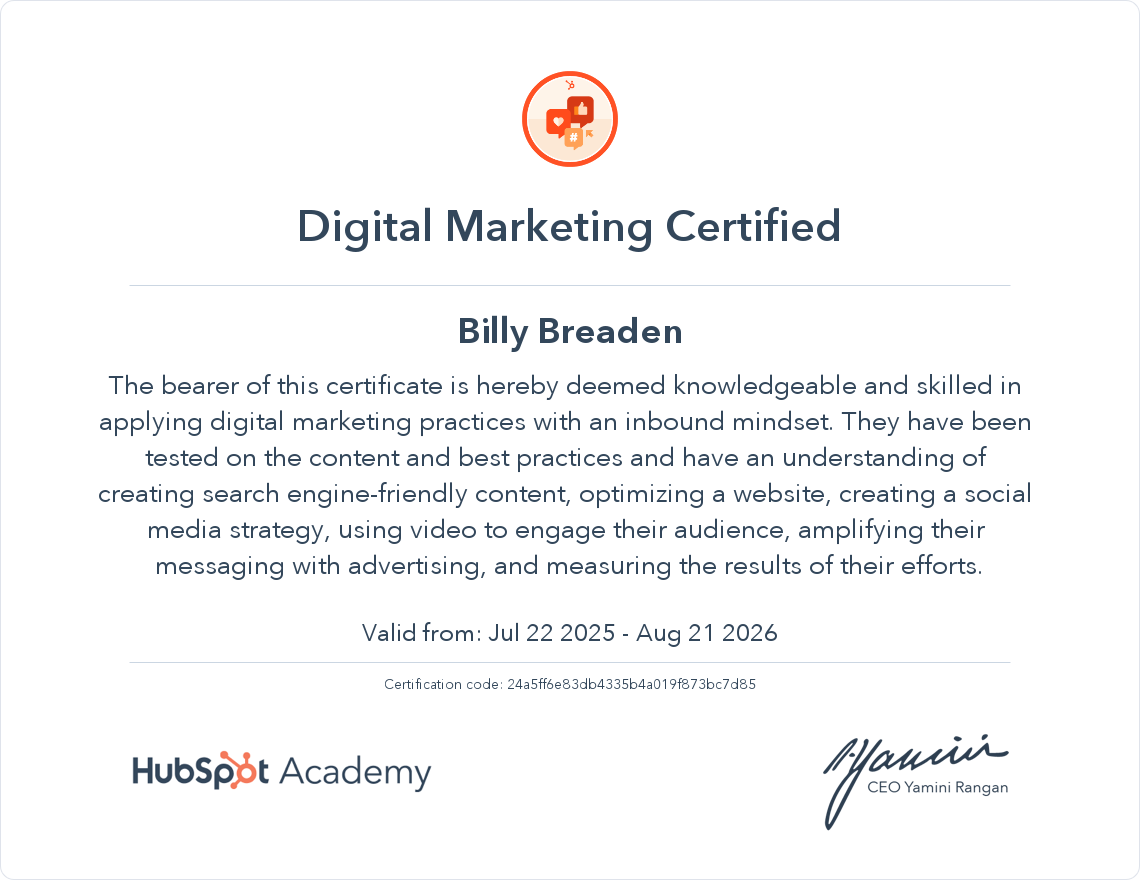 HubSpot Academy Digital Marketing Certification