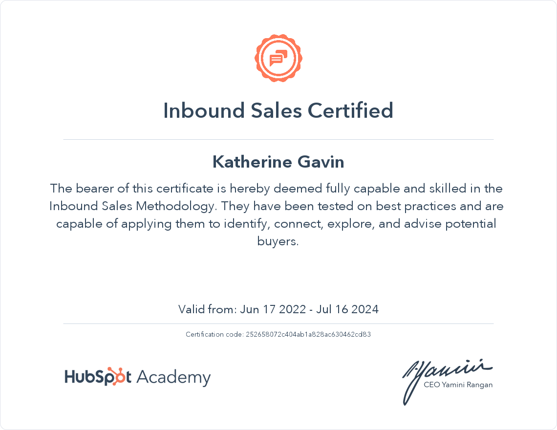 HubSpot Academy Inbound Sales Certification