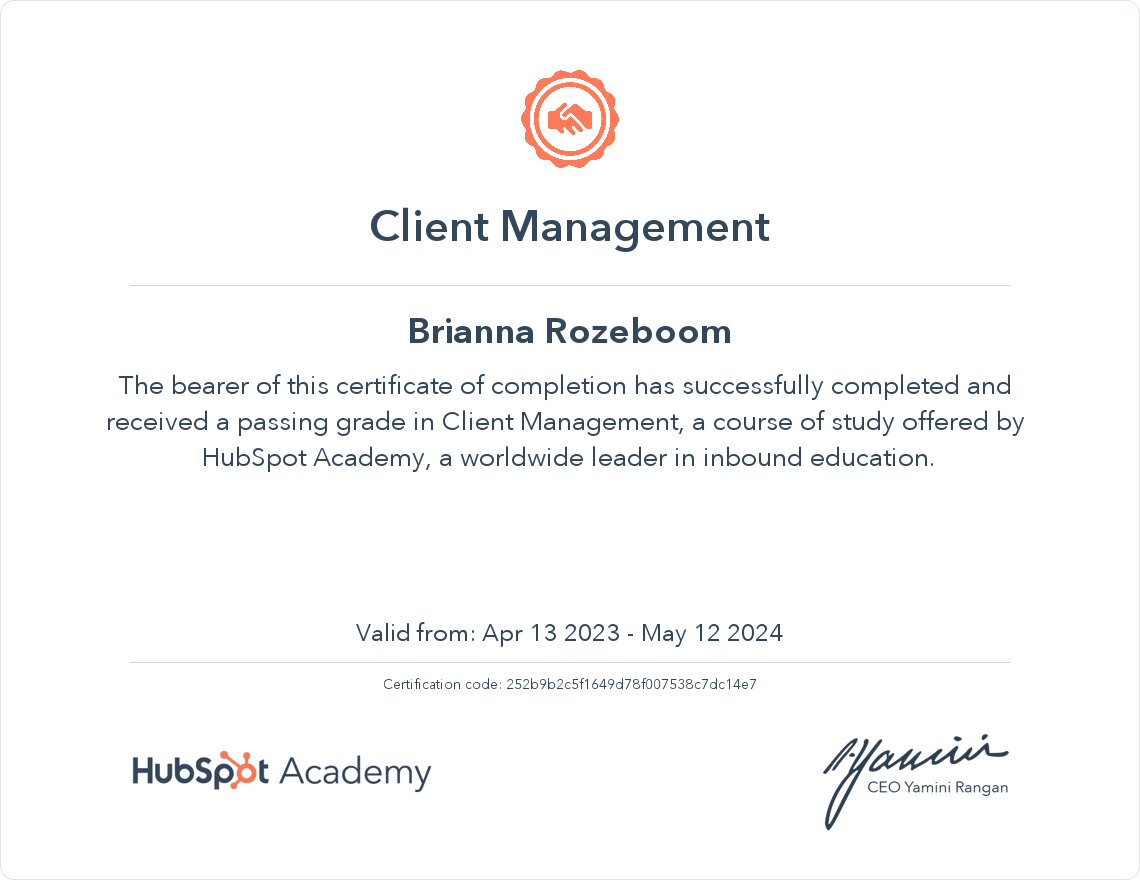 HubSpot Academy Client Management Certification