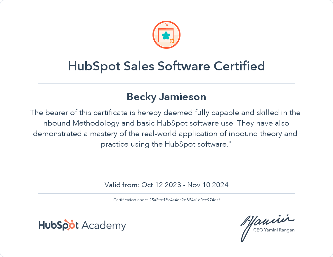 HubSpot Academy HubSpot Sales Software Certification
