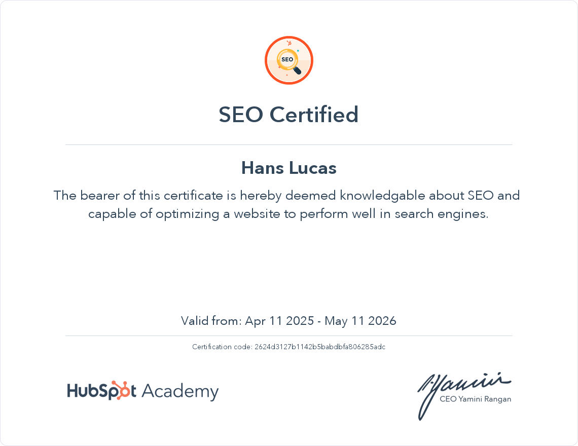 HubSpot Academy SEO Certification