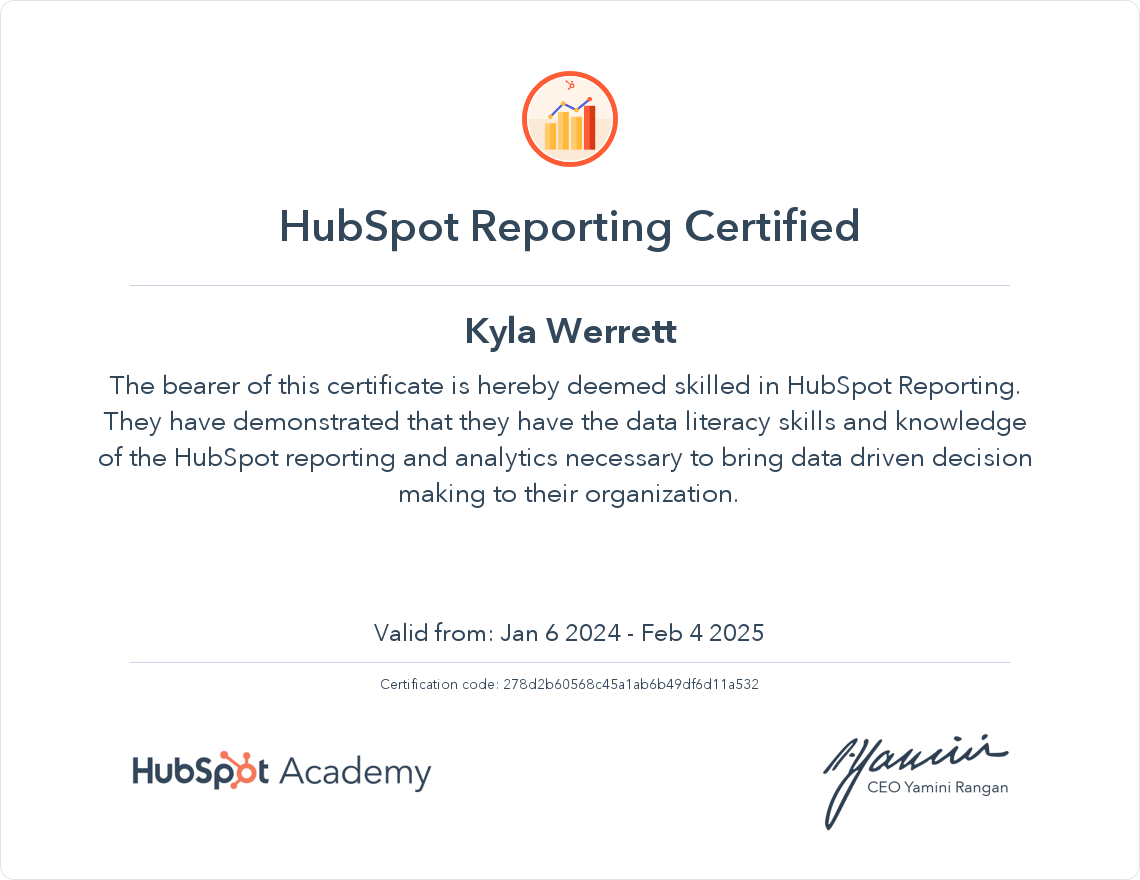 HubSpot Academy HubSpot Reporting Certification