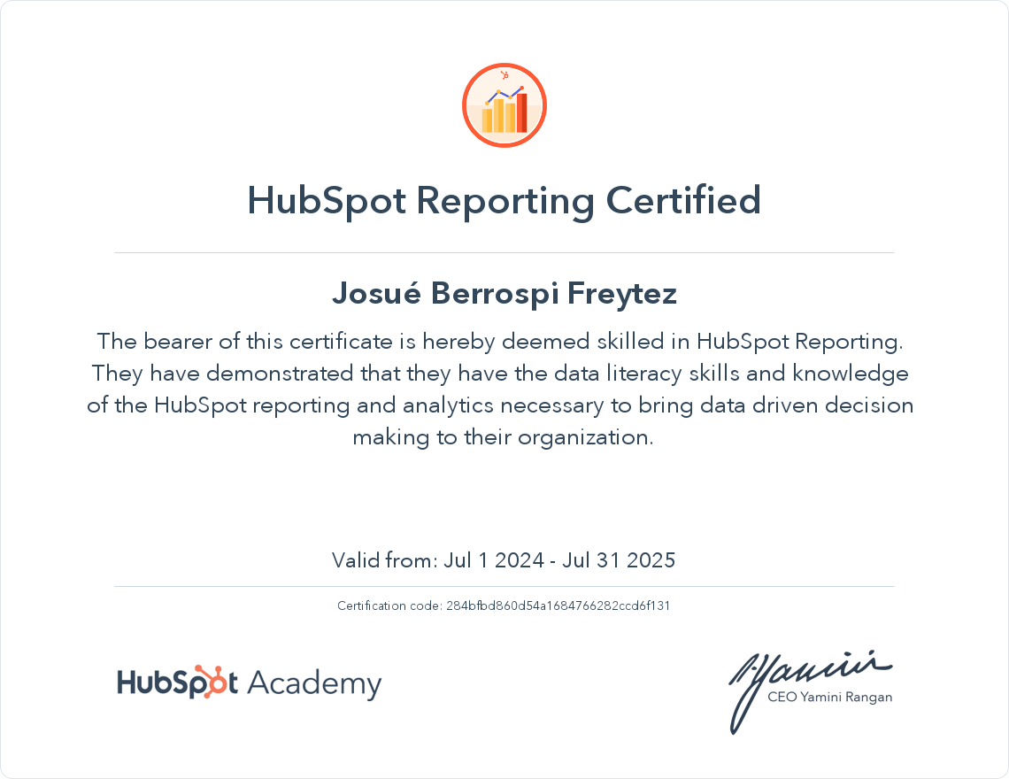 HubSpot Academy HubSpot Reporting Certification