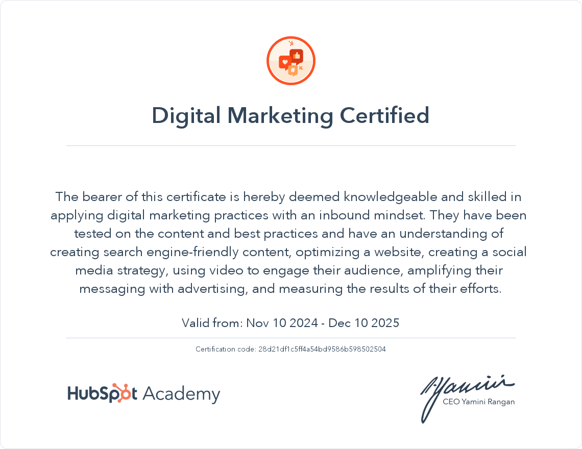 HubSpot Academy Digital Marketing Certification