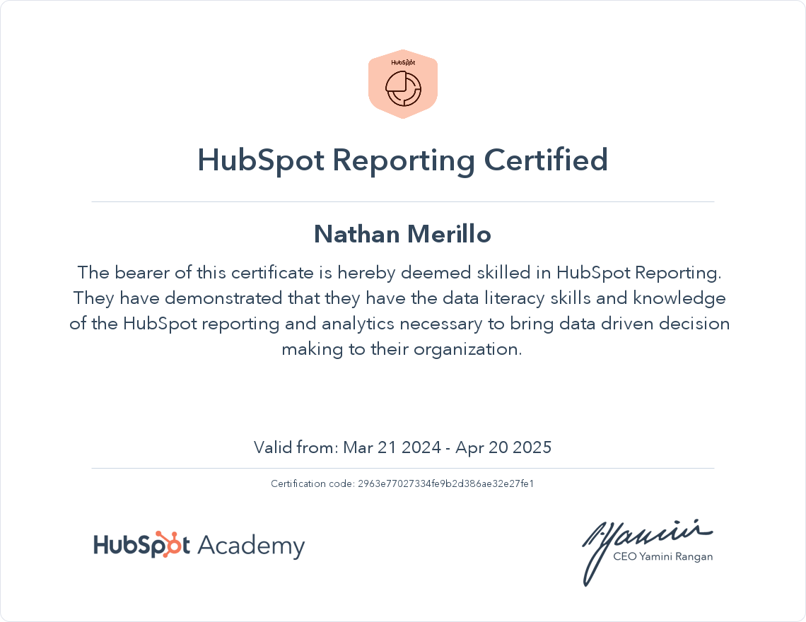 HubSpot Academy HubSpot Reporting Certification
