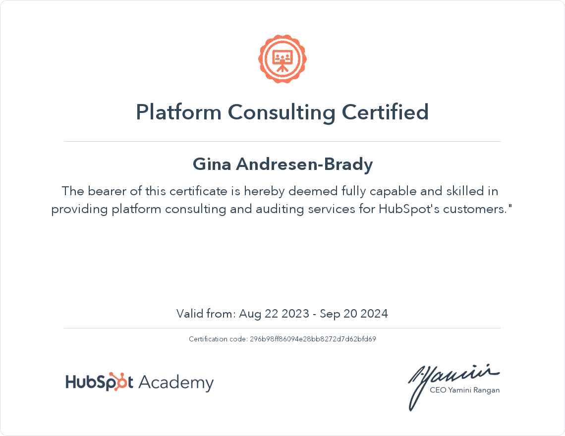 HubSpot Academy Platform Consulting Certification