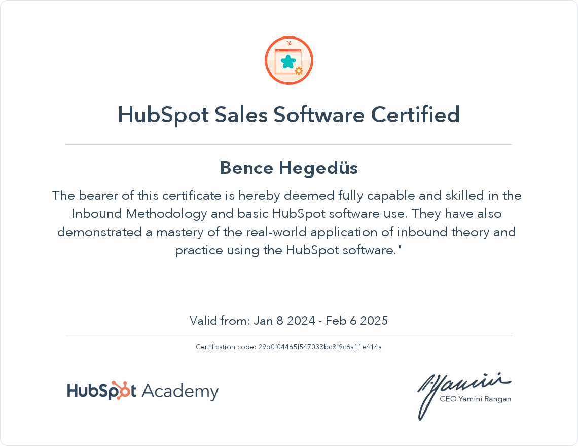HubSpot Academy HubSpot Sales Software Certification