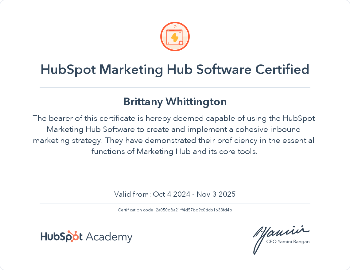 HubSpot Academy HubSpot Marketing Hub Software Certification