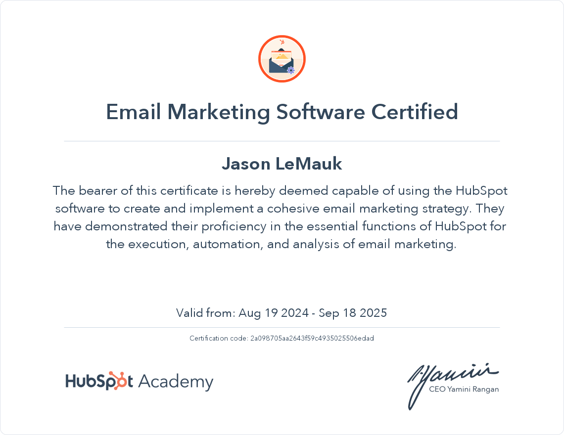 HubSpot Academy Email Marketing Software Certification