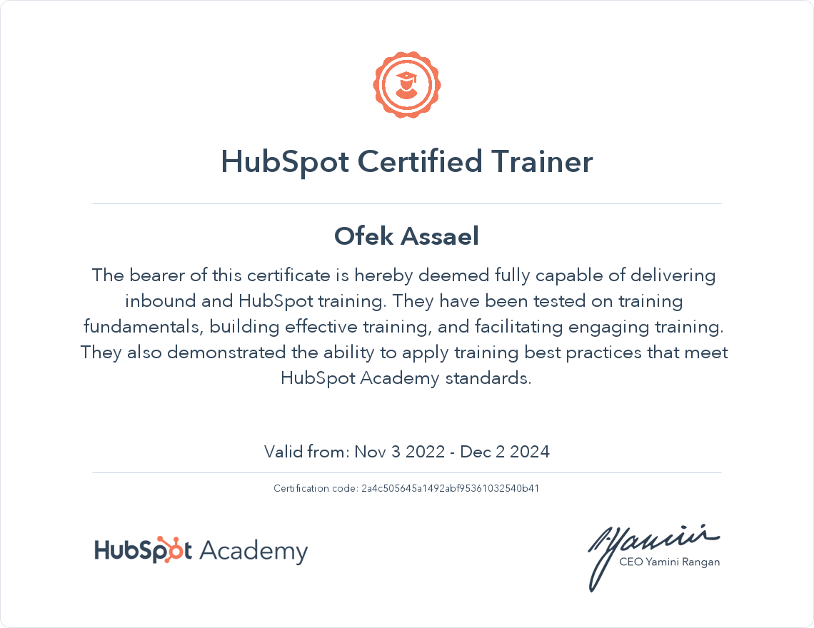 HubSpot Academy HubSpot Trainer Certification Certification