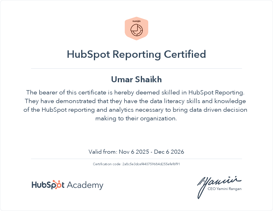 HubSpot Academy HubSpot Reporting Certification