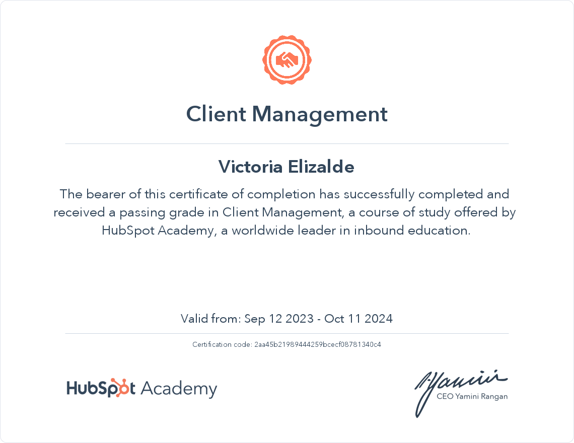 Certificación de Client Management de HubSpot Academy