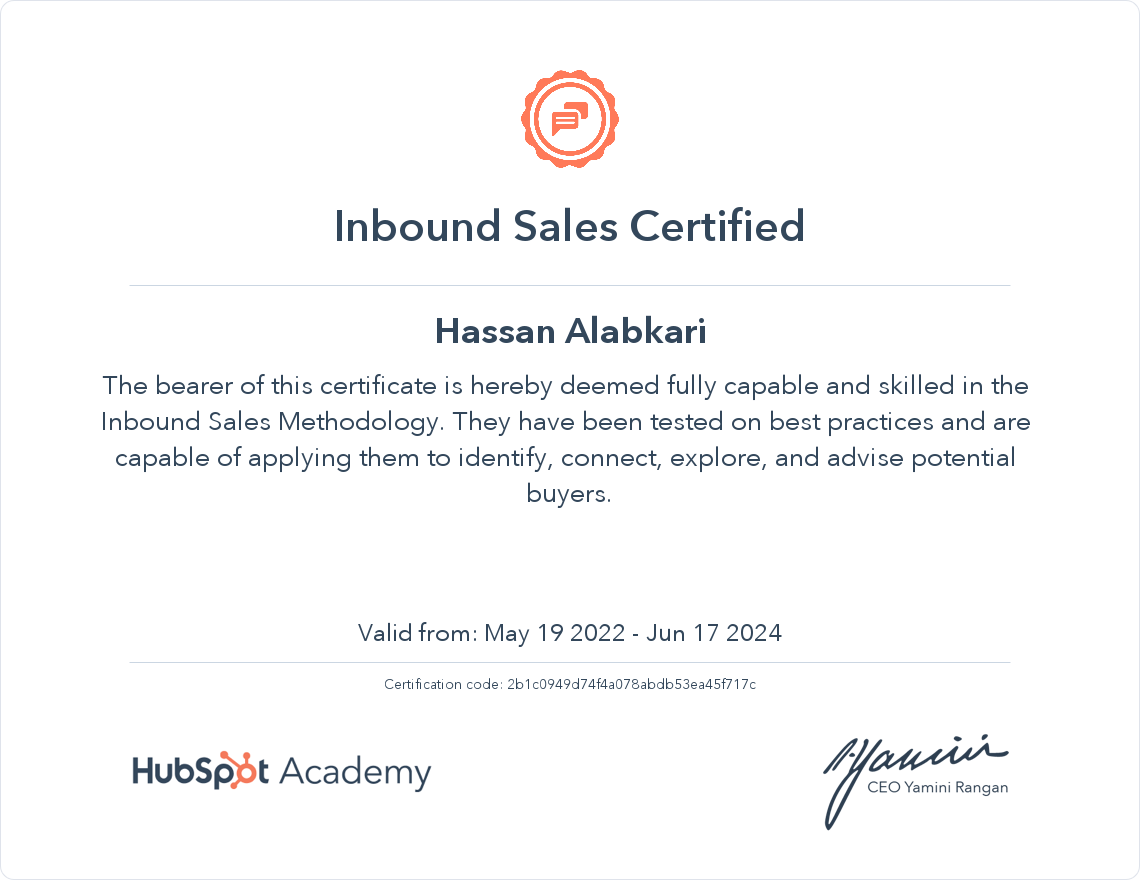 HubSpot Academy Inbound Sales Certification