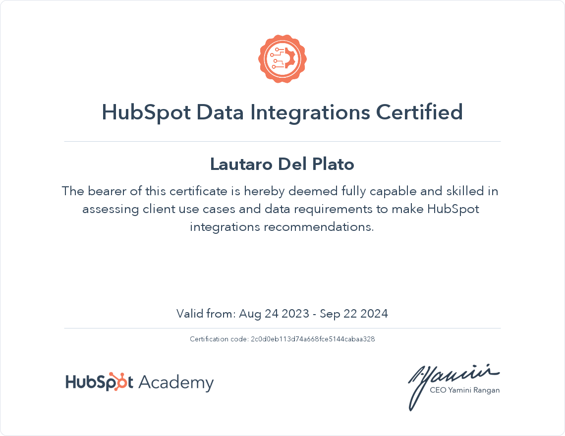 HubSpot Academy Data Integrations Certification Certification