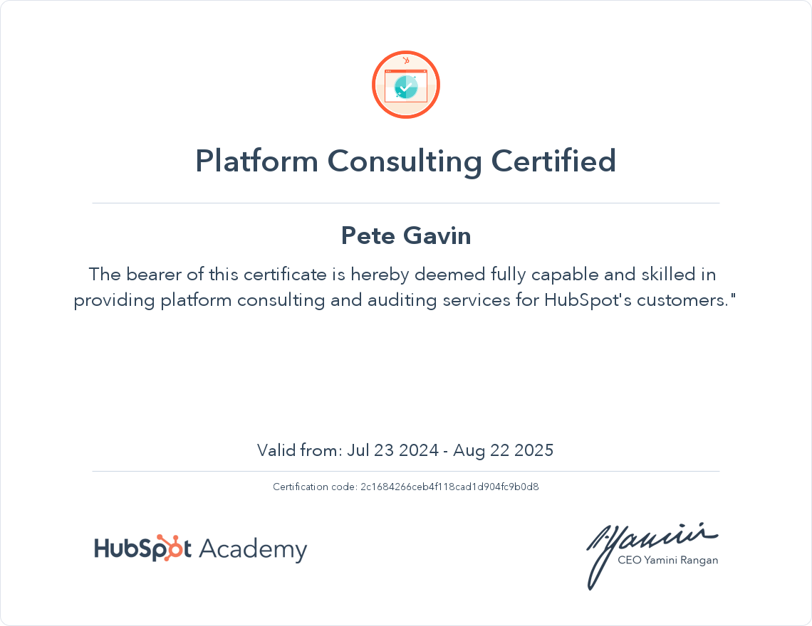 HubSpot Academy Platform Consulting Certification