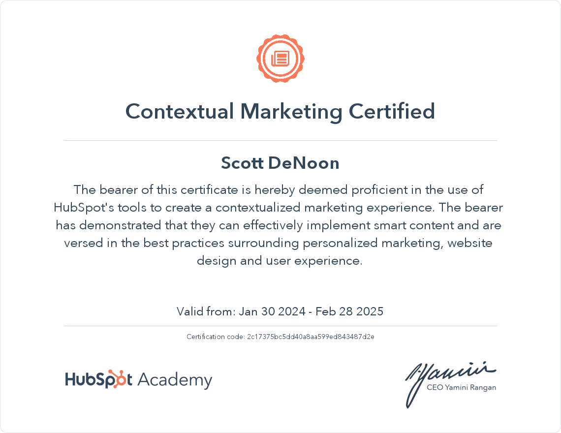 HubSpot Academy Contextual Marketing Certification