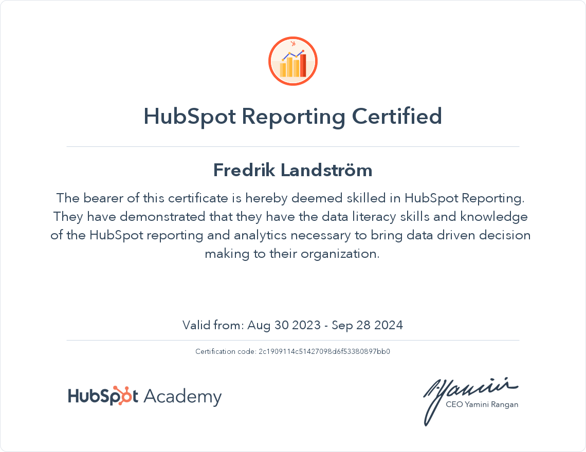 HubSpot Academy HubSpot Reporting Certification