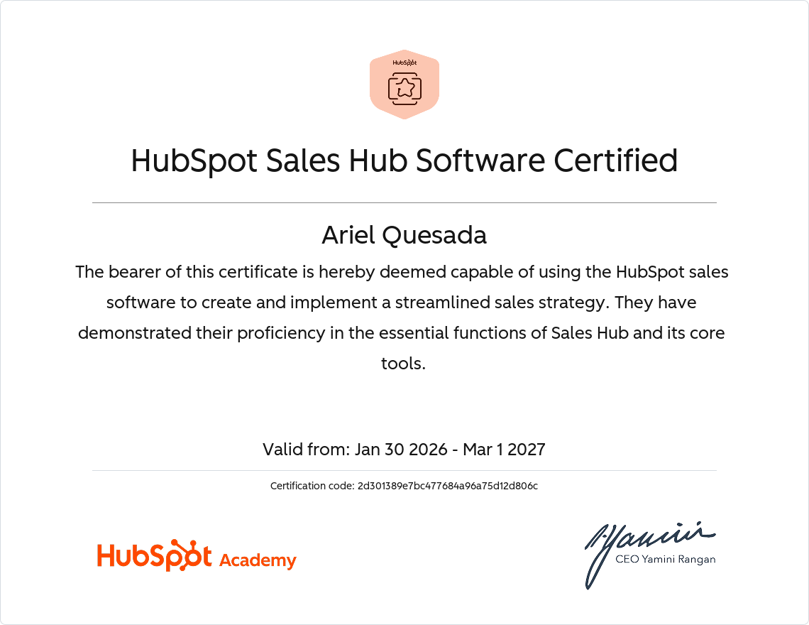 HubSpot Academy HubSpot Sales Hub Software Certification