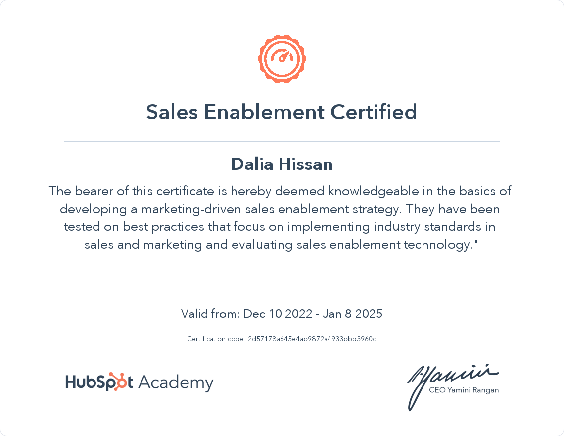 HubSpot Academy Sales Enablement Certification