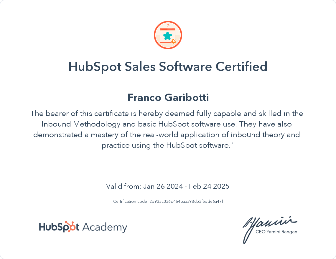 HubSpot Academy HubSpot Sales Software Certification