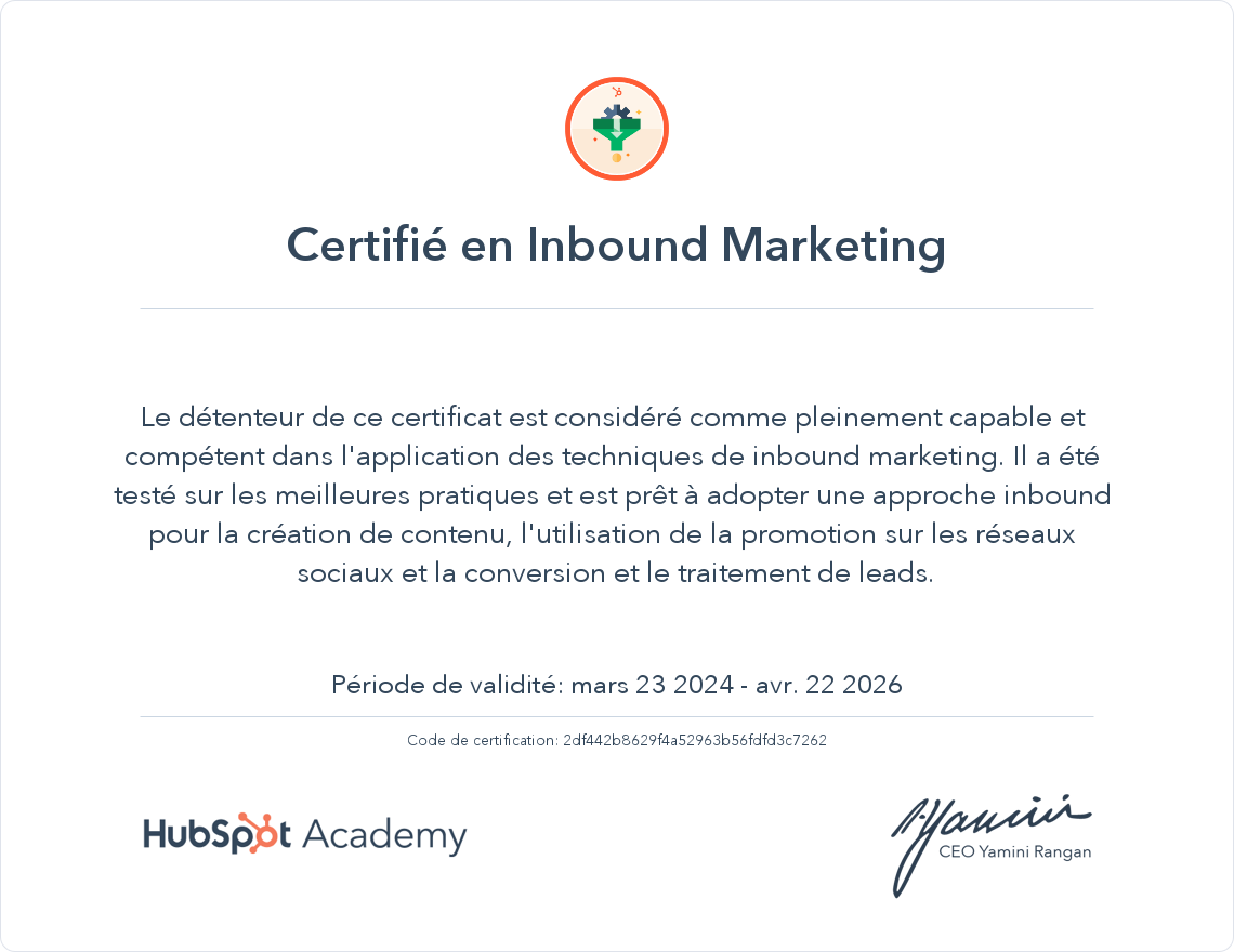 HubSpot Academy Inbound marketing Certification