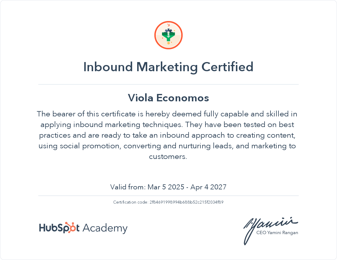 HubSpot Academy Inbound Marketing Certification