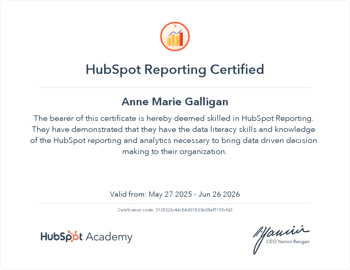 HubSpot Academy HubSpot Reporting Certification