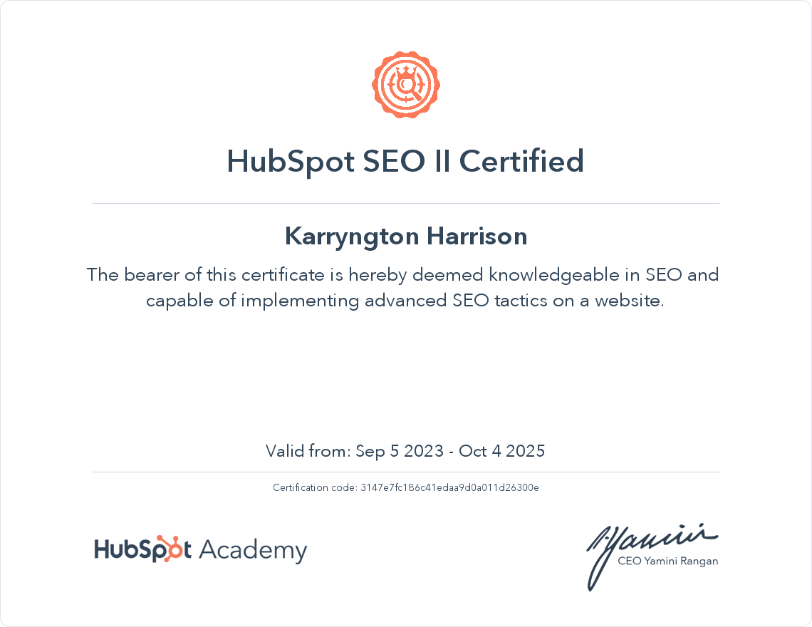 HubSpot Academy SEO II Certification