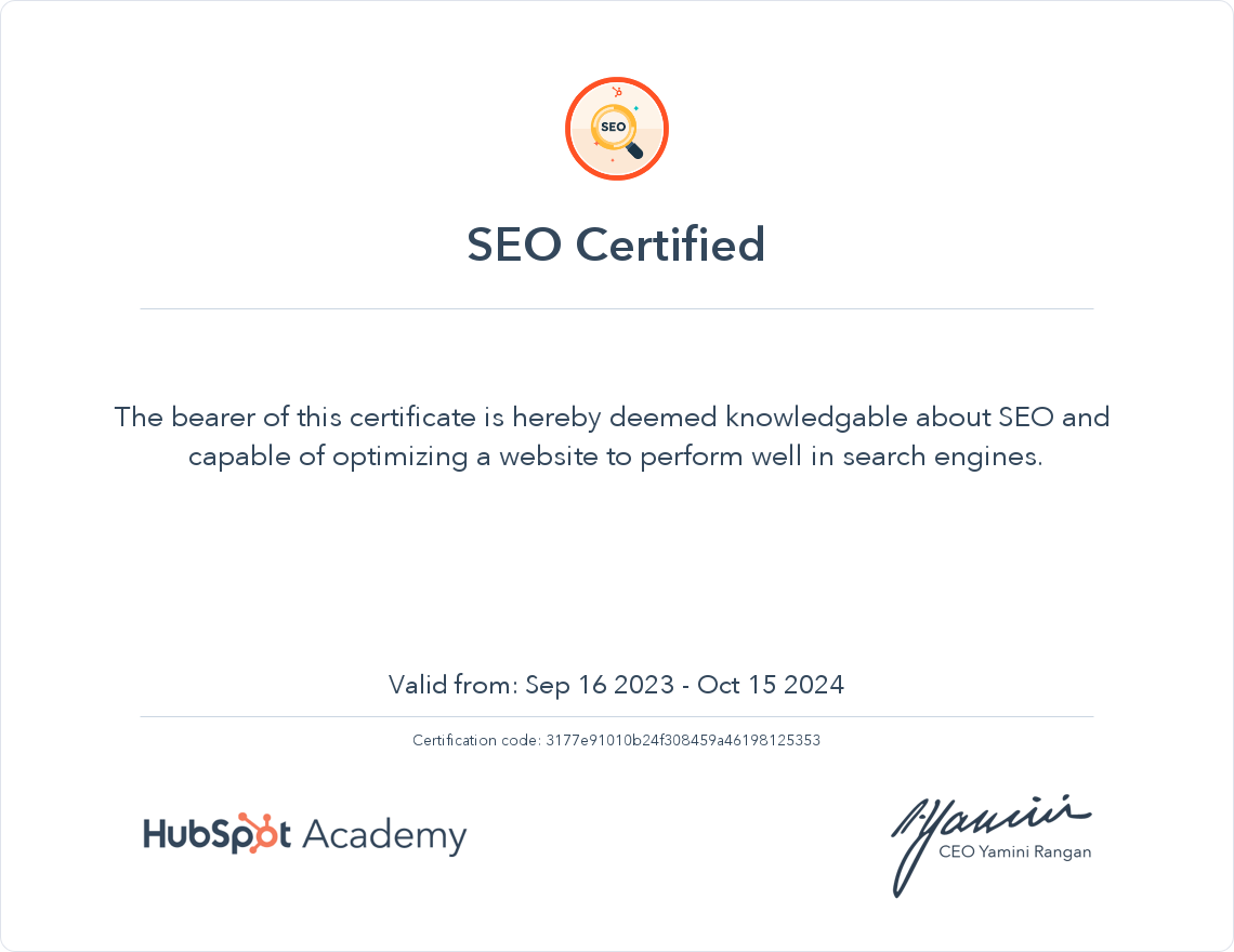 HubSpot Academy SEO Certification