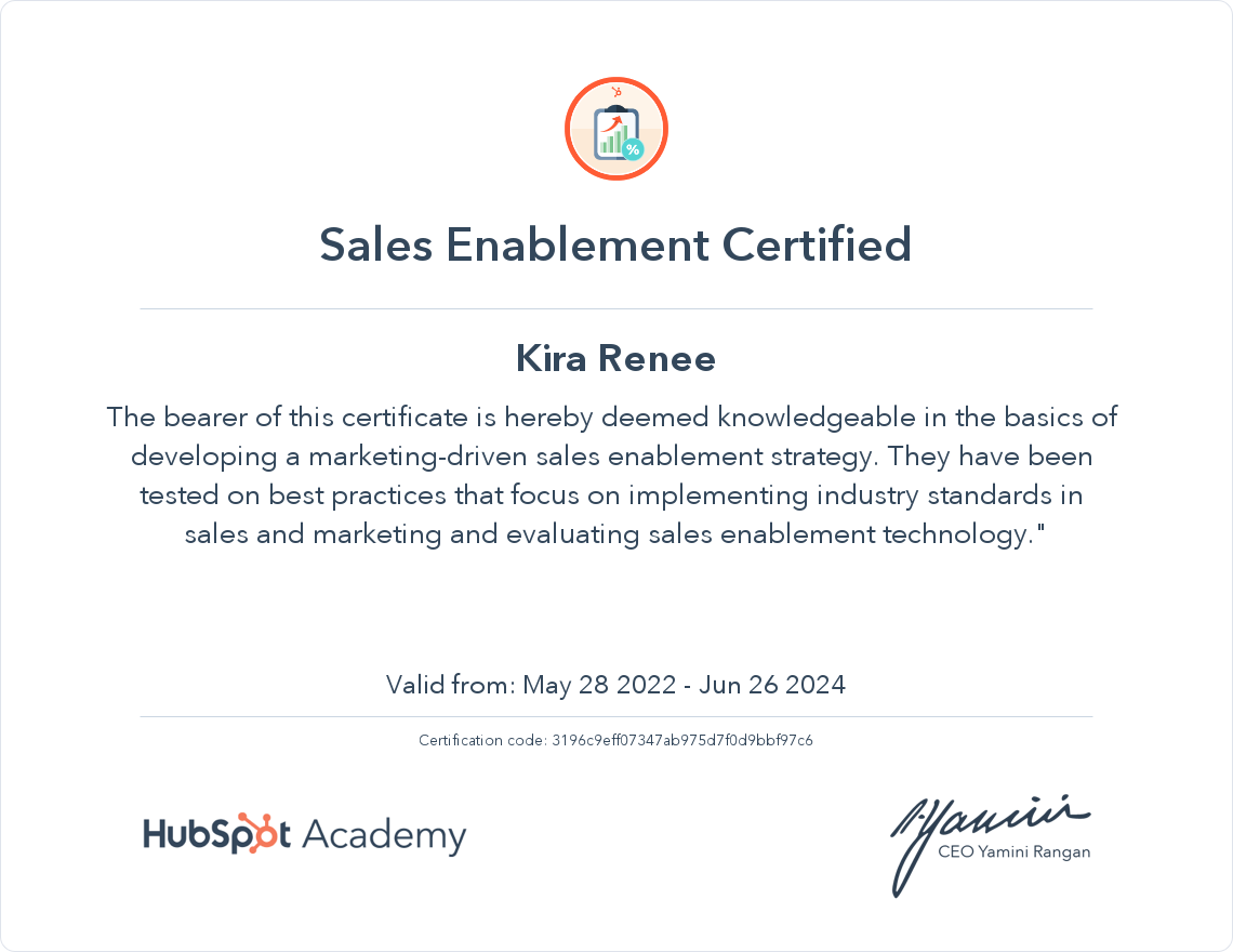 HubSpot Academy Sales Enablement Certification